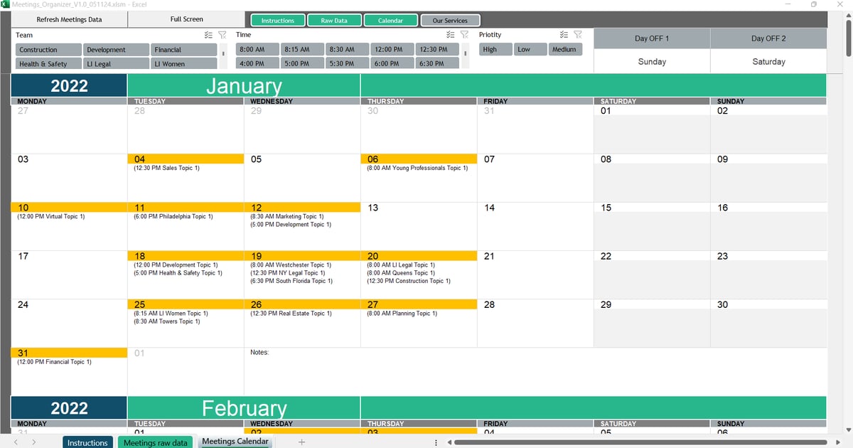 Meetings Organizer | Excel Master Meetings Organizer | Excel Master